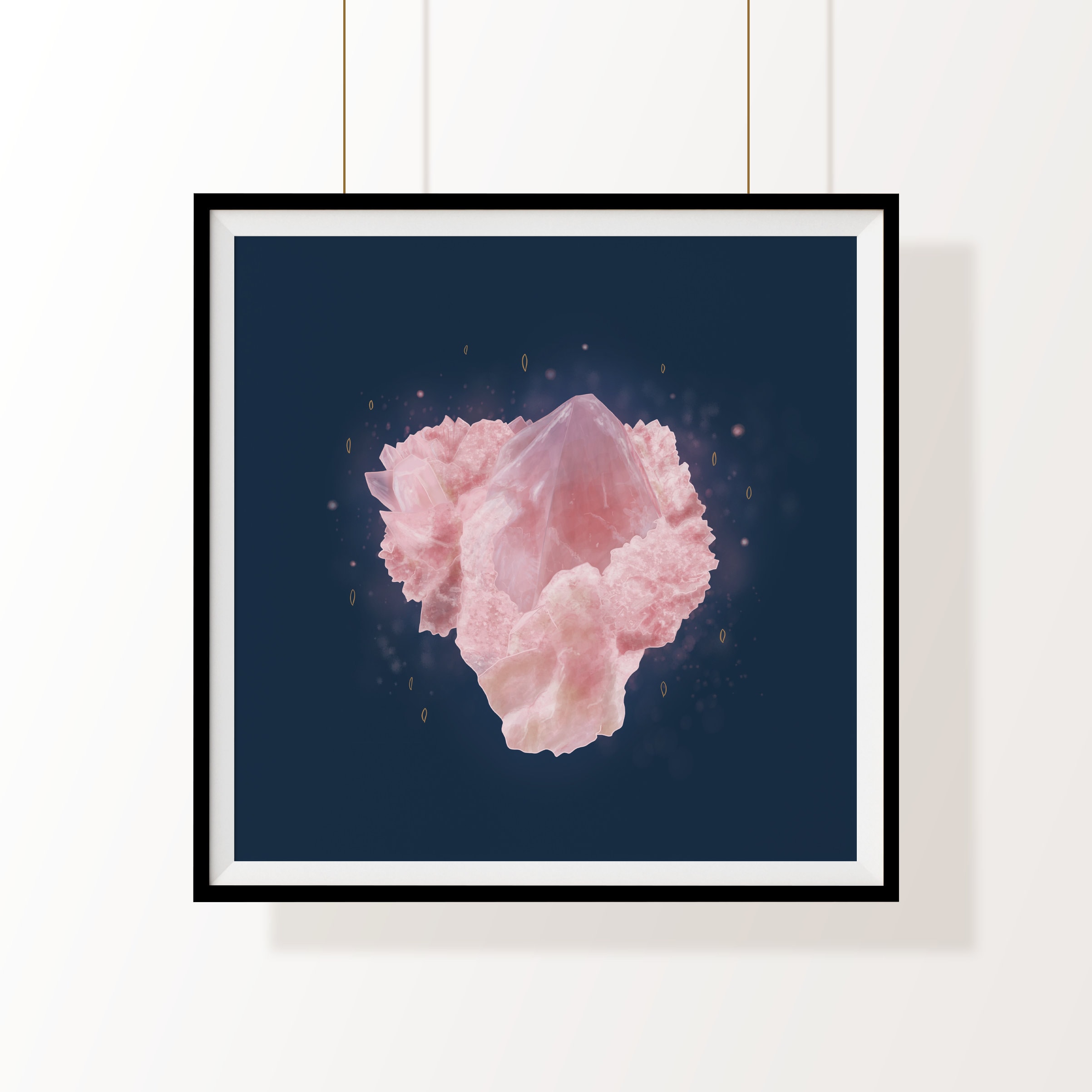 Rose Quartz Poster Pink Crystal Witchy Art Print Navy Gold - Etsy