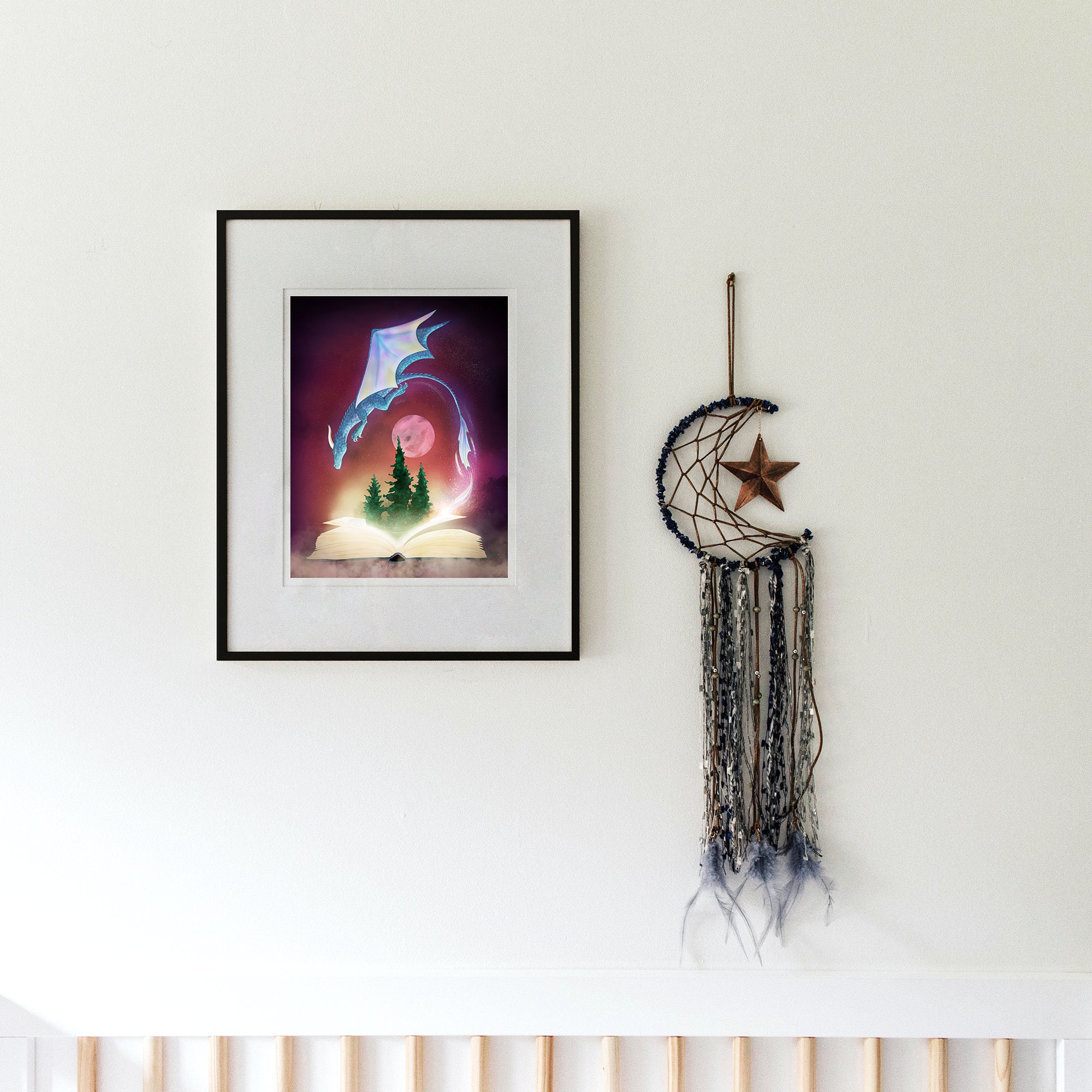 Dragon Painting Magical Book Poster Fantasy Wall Art | Etsy