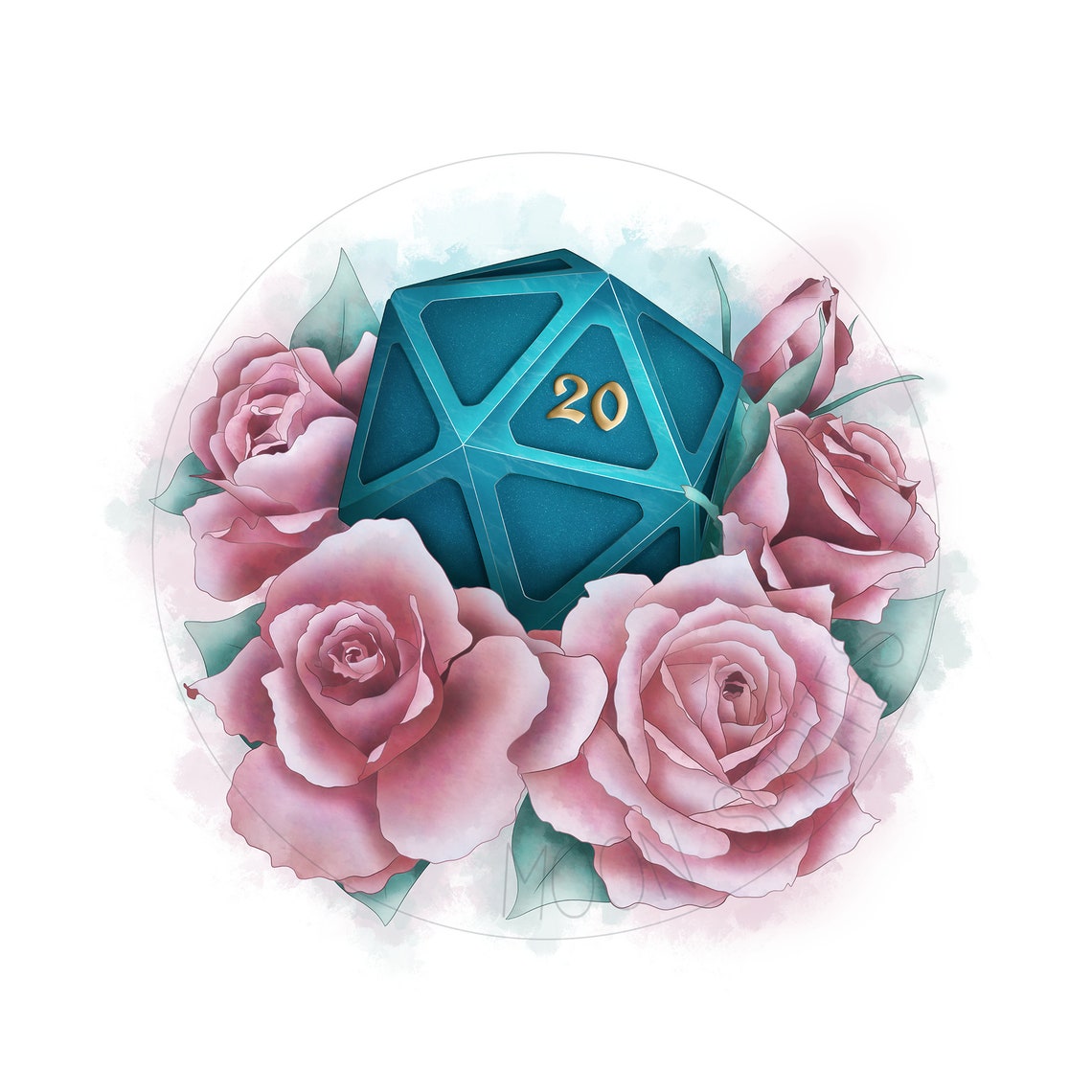 D20 Floral Printable, D&D Art, Geek Watercolor Poster, Dungeons and ...