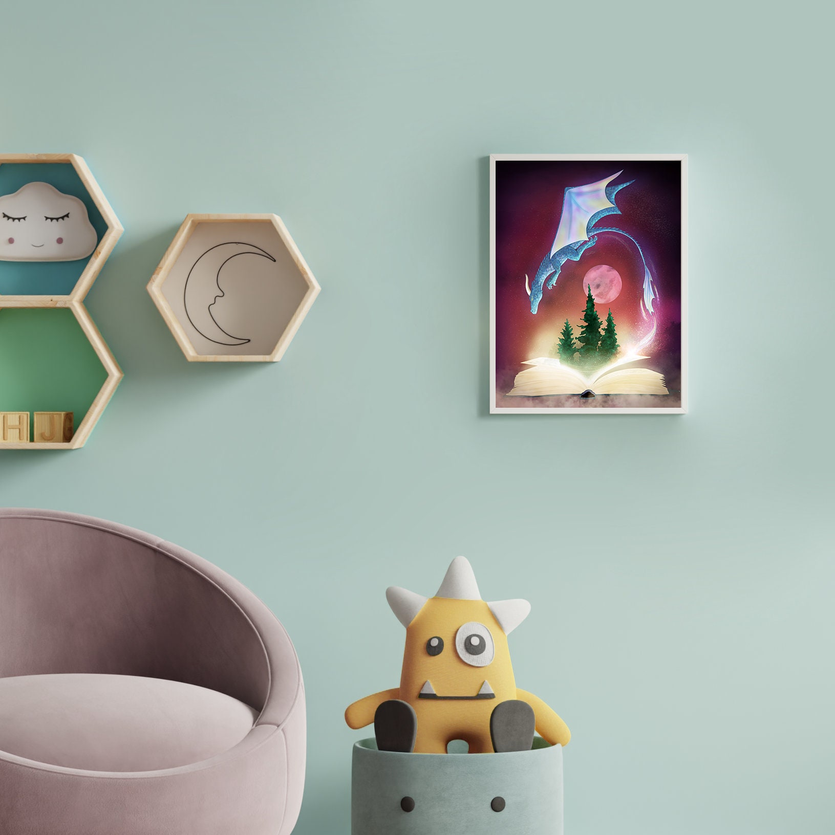 Dragon Painting Magical Book Poster Fantasy Wall Art | Etsy