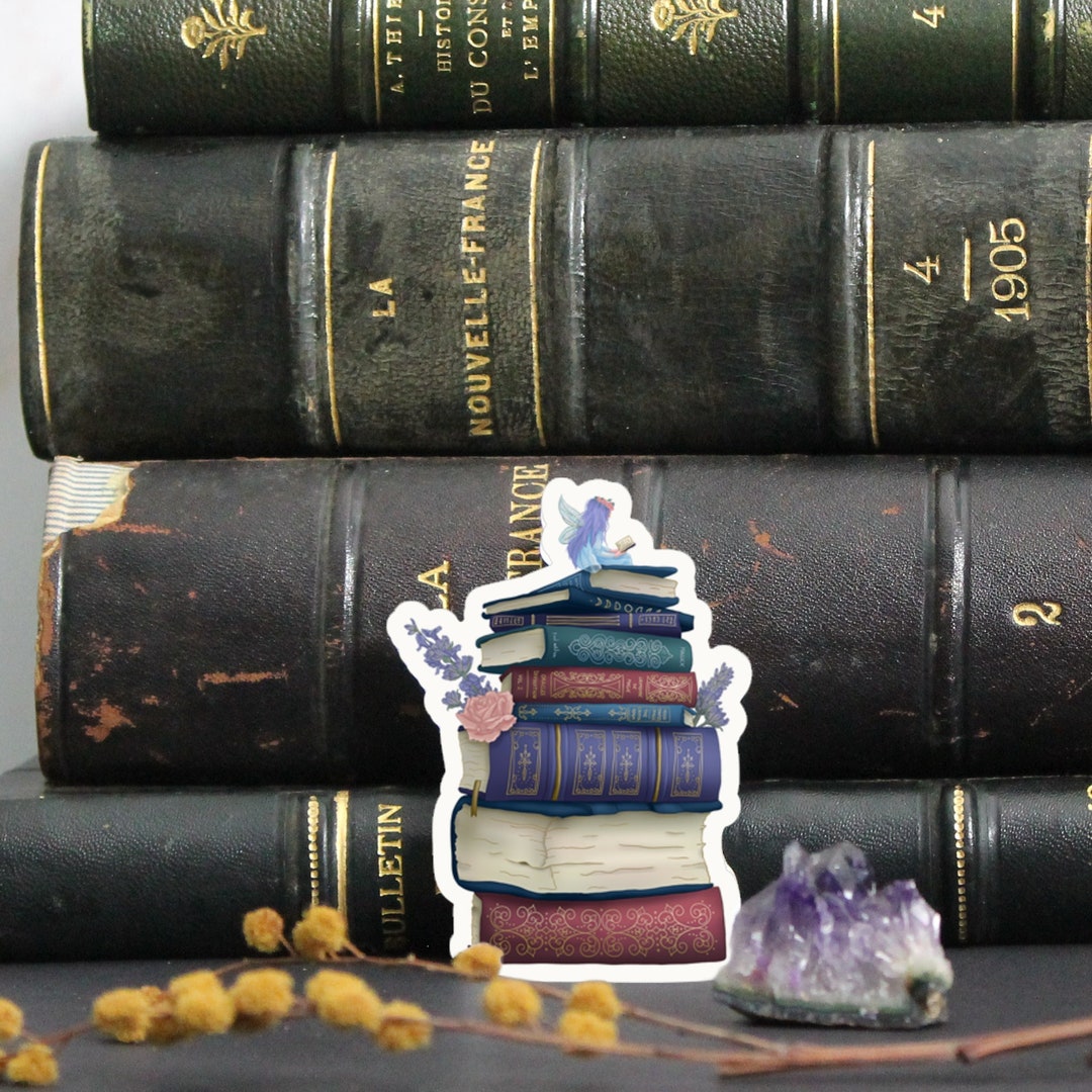 Book Sticker, Reading Fairy Art, Stack of Books, Book Lovers Vinyl ...