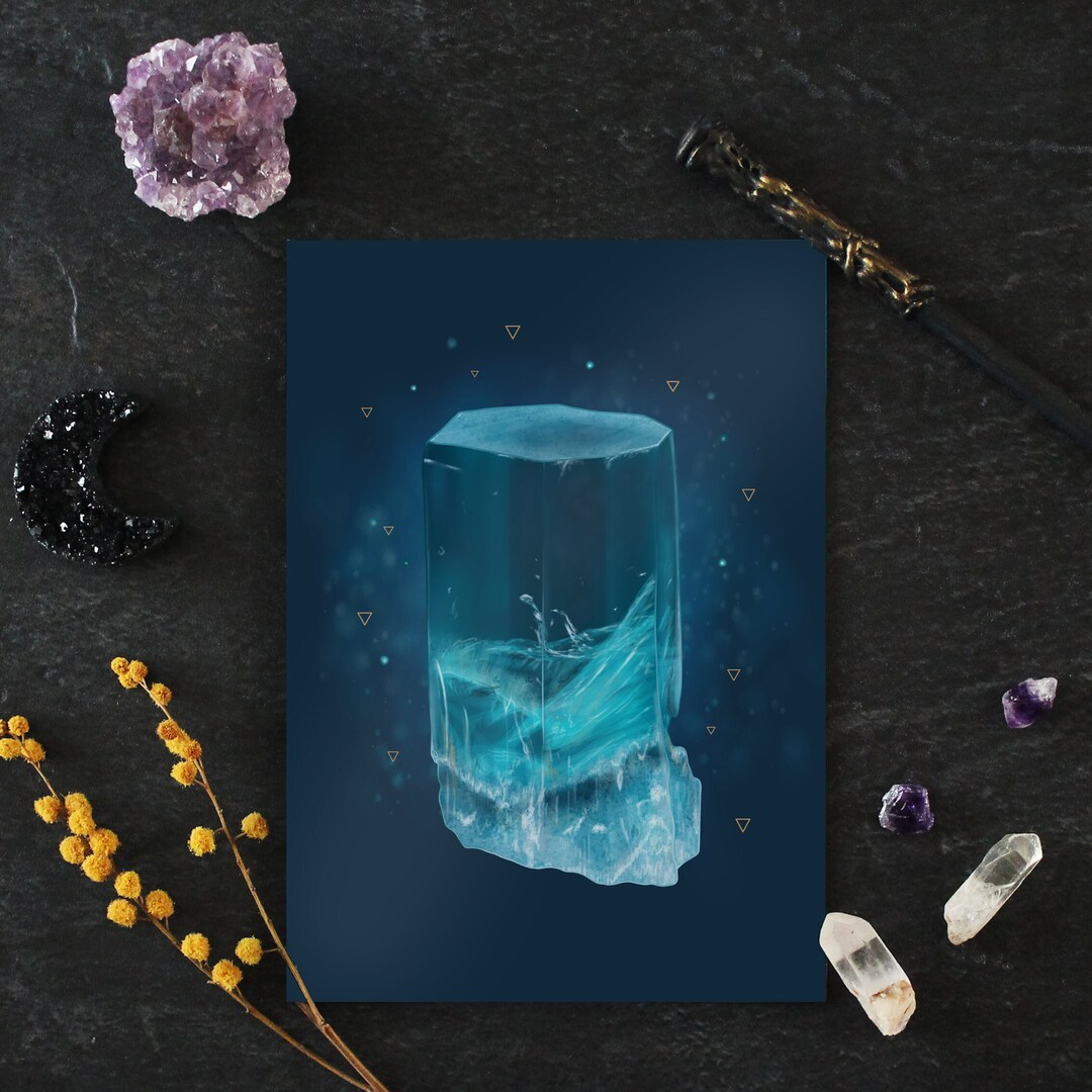 Aquamarine Crystal Poster Water Witch Art Print Blue Navy - Etsy