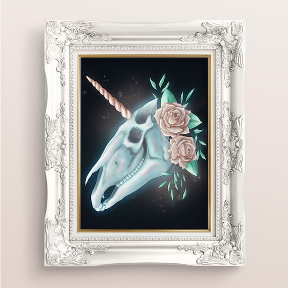 Unicorn Skull and Roses Painting Oil Painting Art & Collectibles etna ...