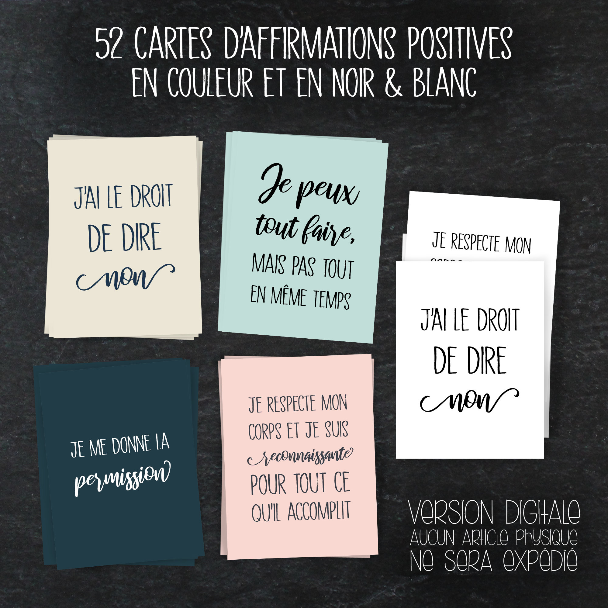 52 Affirmation Cards in French Printable Deck Weekly | Etsy Canada