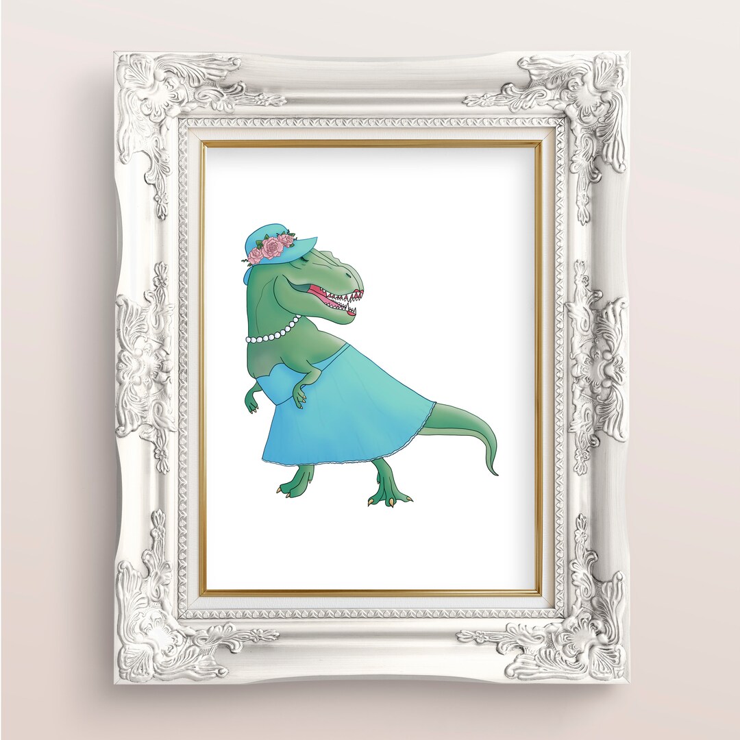 She-rex, T-rex, Tea Party, Hat, Dress, Printable Art, Roses, Blue ...