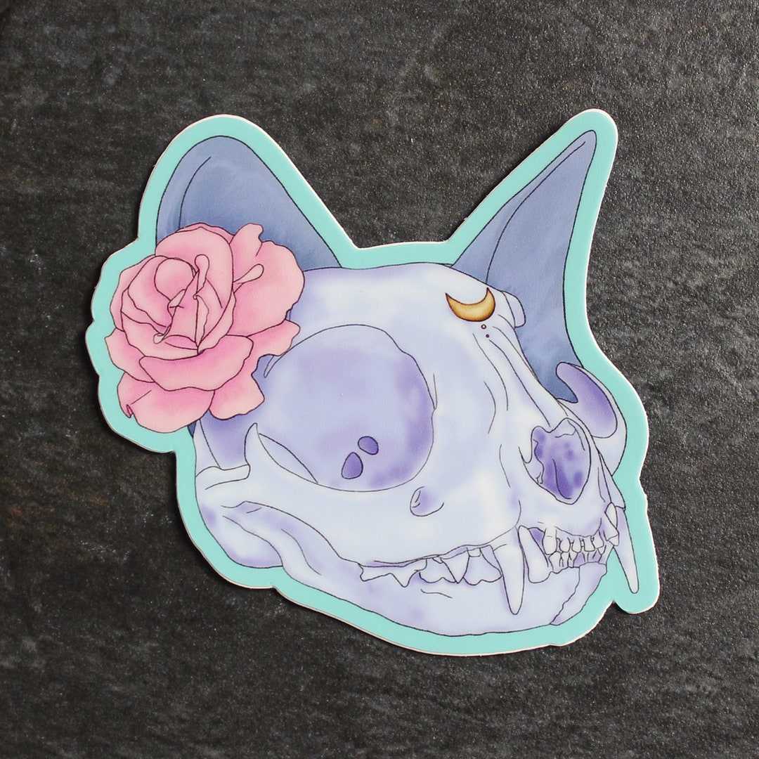 Cat Skull Vinyl Sticker Cute Creepy Art Pastel Moon Witch - Etsy