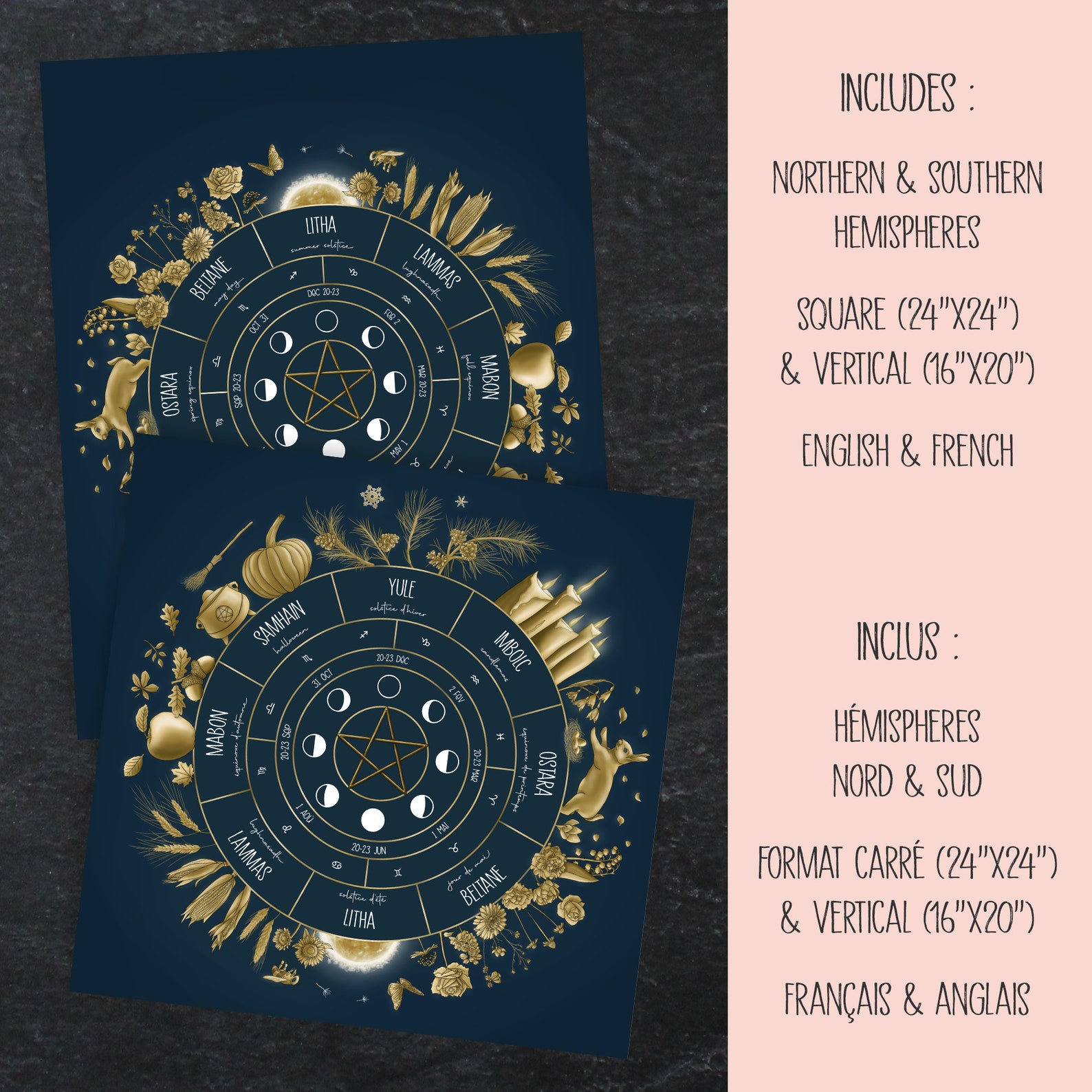 Wheel of the Year Wicca Poster Printable Moon Phases Witch - Etsy