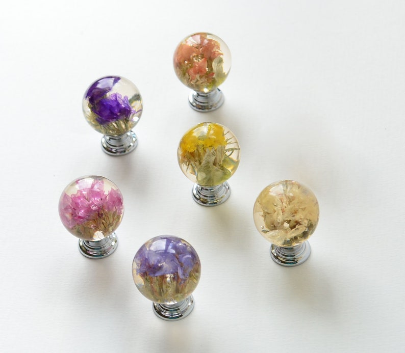 Set of 6 Real Flower Resin Drawer Knobs 28mm Personalized - Etsy UK