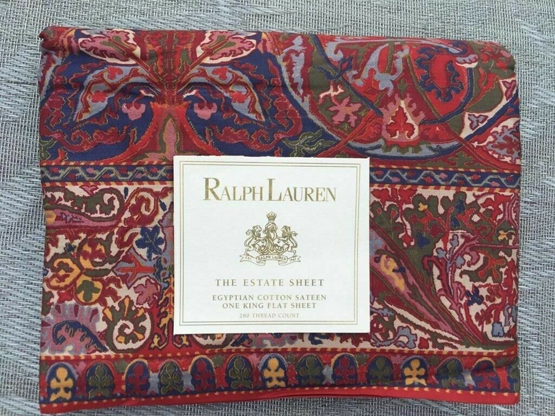 Ralph Lauren GALAHAD Red Paisley KING FLAT Sheet 300tc Sateen Vintage ...