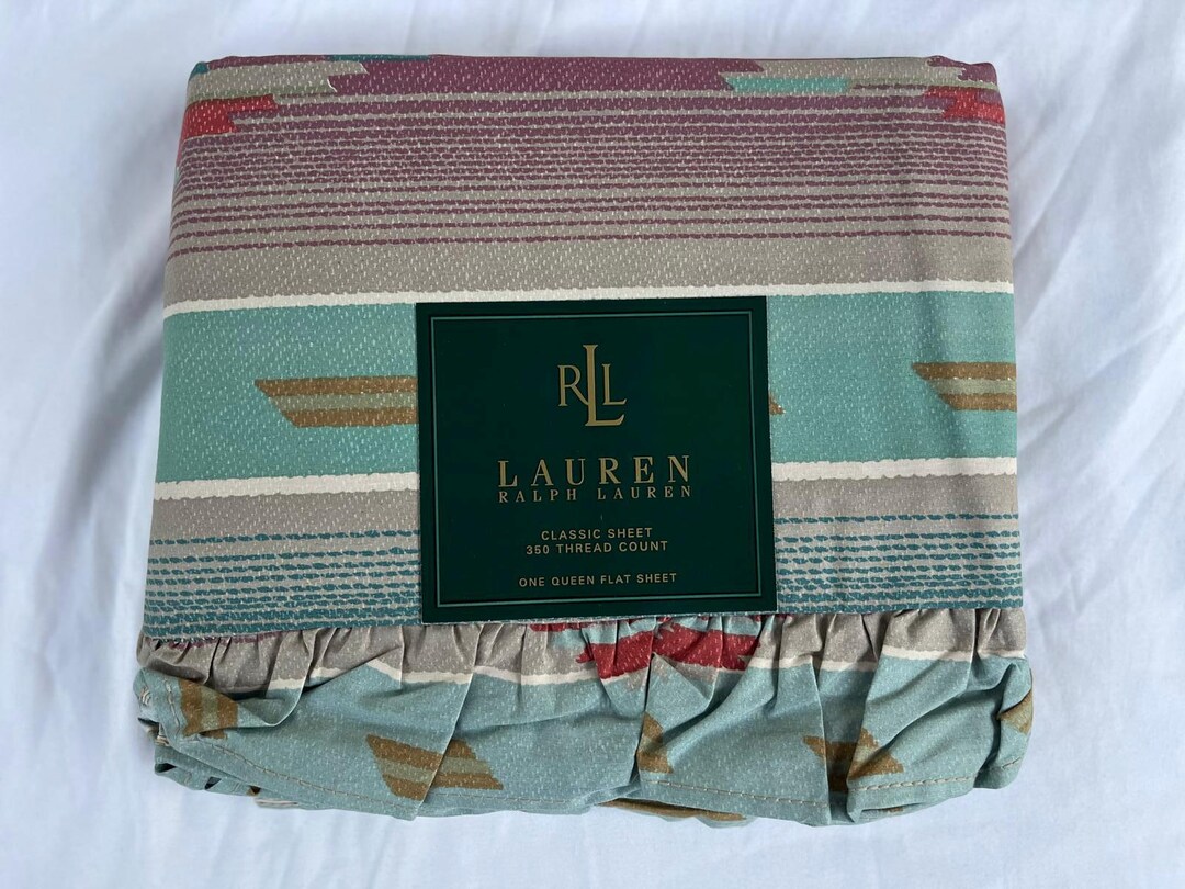 Ralph Lauren Hawk Springs Serape Teal Queen Flat Sheet Aztec 350 TC ...