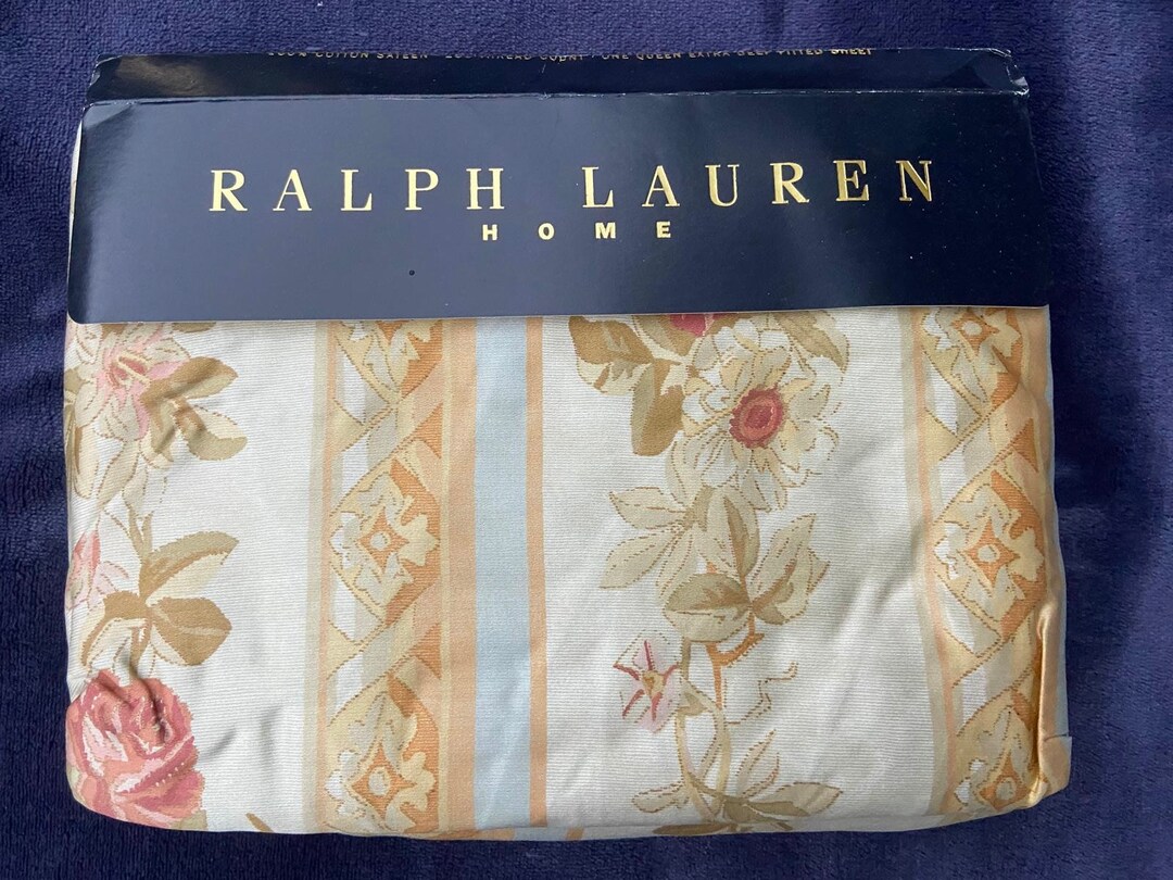 Ralph Lauren Lambert Stripe Neutral/aubusson Floral King Fitted Sheet ...