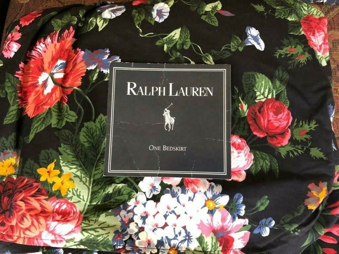 NEW Rare Ralph Lauren Cossette Isadora Black Floral King Bedskirt Dust ...