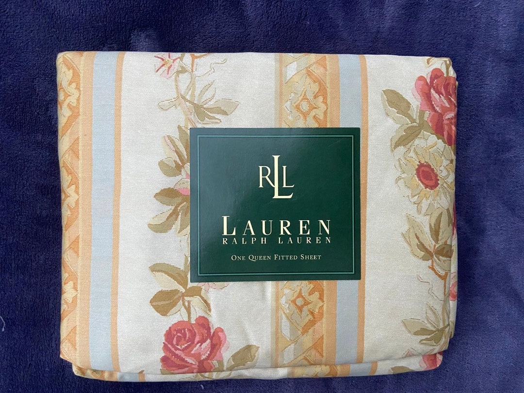 Ralph Lauren Lambert Stripe Neutral/aubusson Floral Queen Fitted Sheet Sateen Vintage Rare! - Etsy