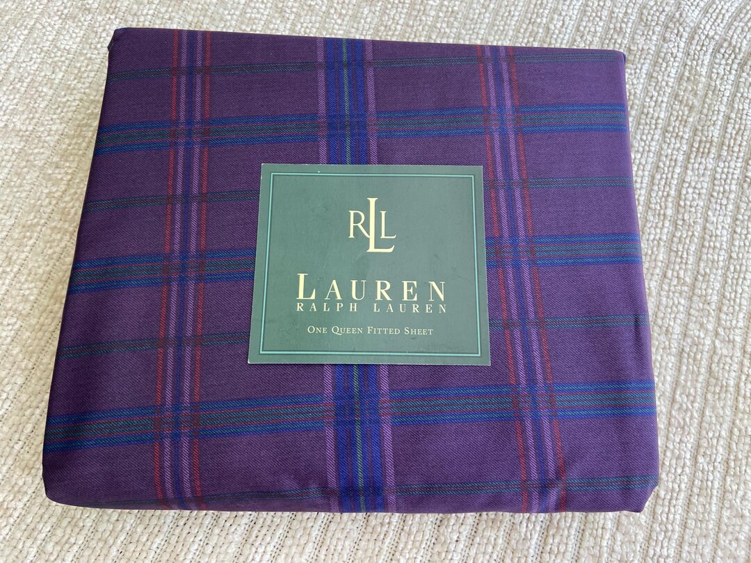 Ralph Lauren Rutherford Park Plaid Purple QUEEN DEEP Fitted Sheet 450tc ...