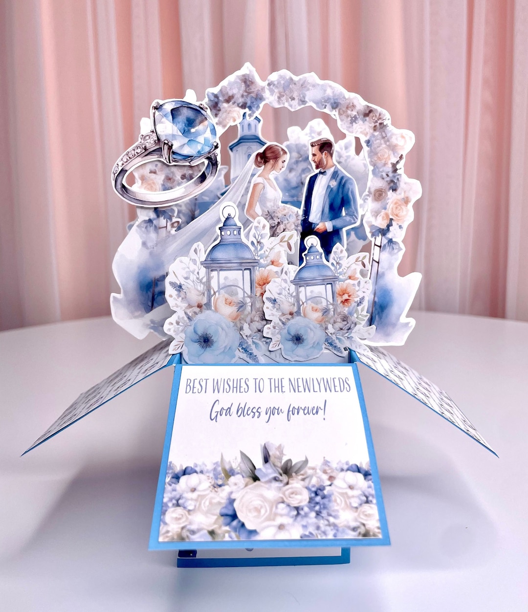 Beautiful Wedding Pop UP Box Card | White & Blue| Just Married | Best ...