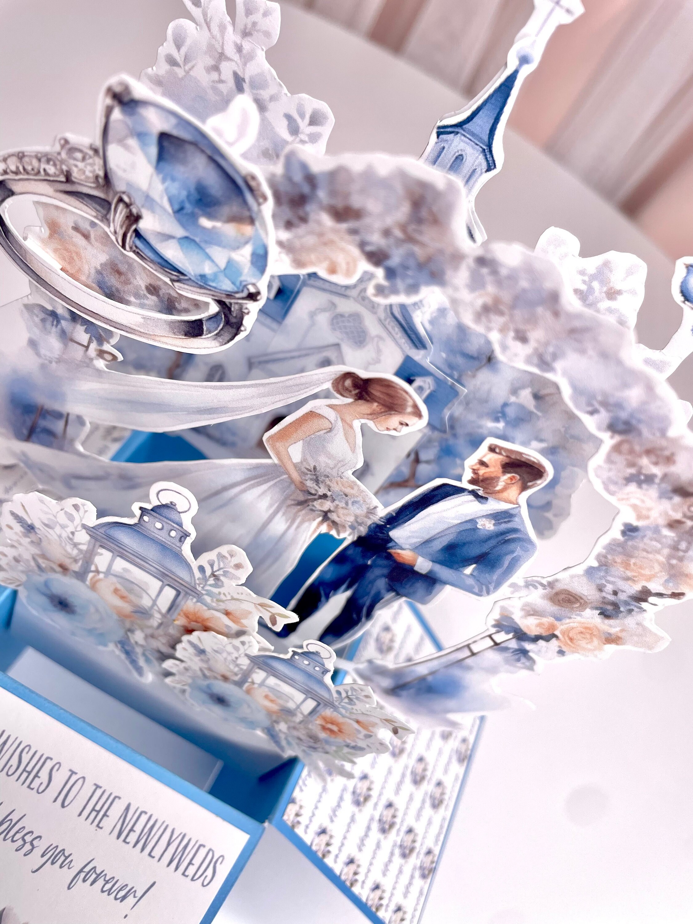 Beautiful Wedding Pop UP Box Card White & Blue Just Married - Etsy