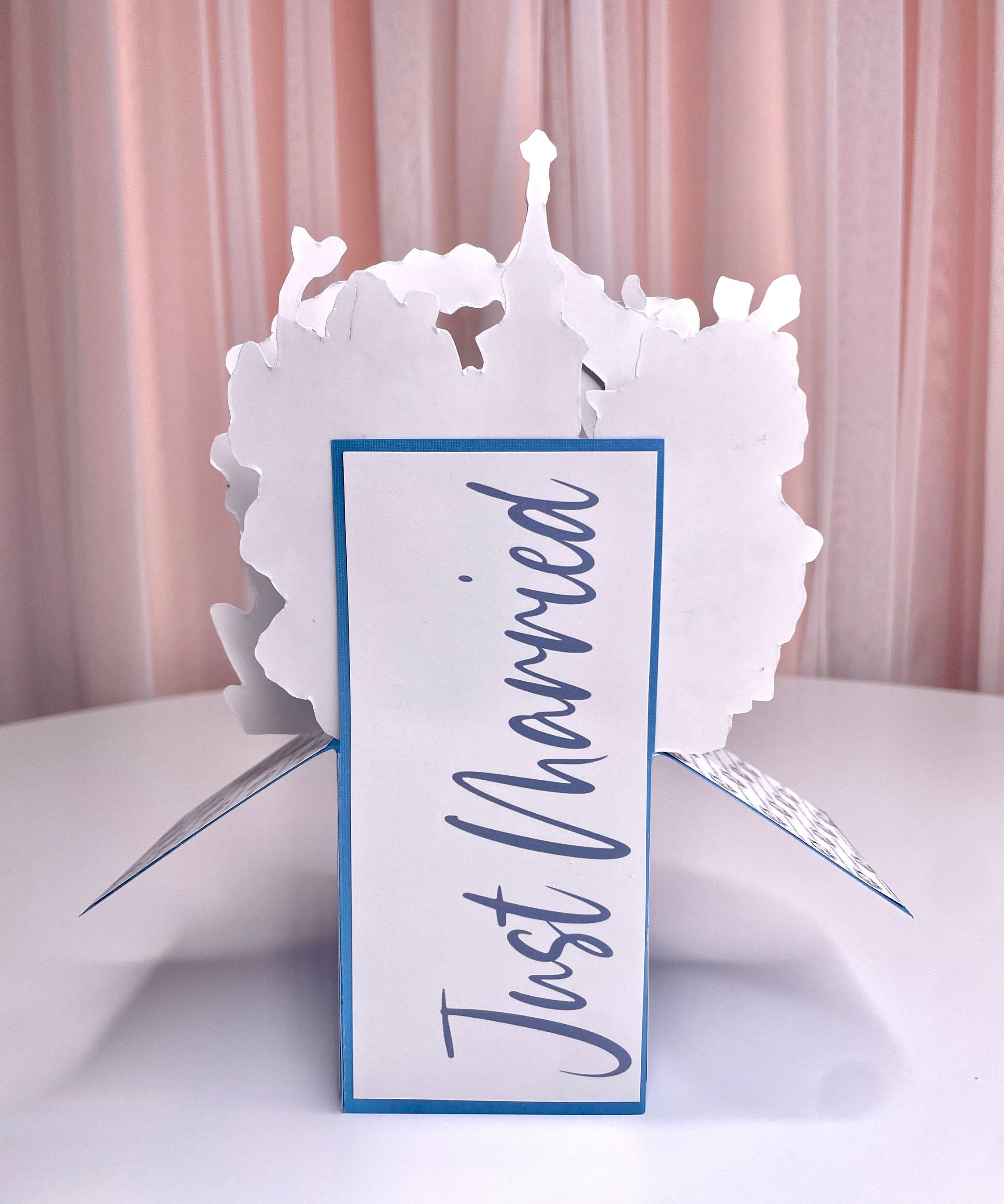 Beautiful Wedding Pop UP Box Card White & Blue Just Married - Etsy