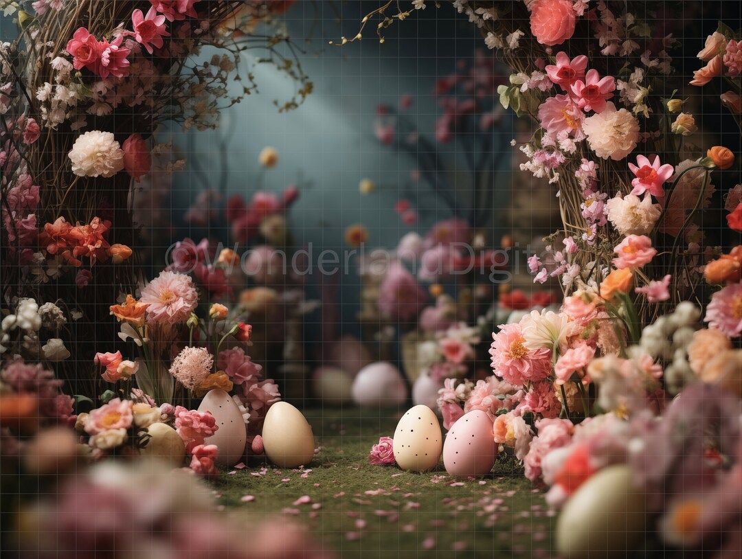 Easter Digital Backdrop, Flower Arch With Easter Eggs, Spring ...