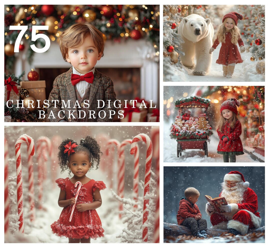 75 Christmas Digital Backdrops, Christmas Photography Backdrop Bundle ...