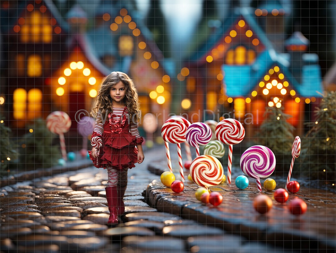 Christmas Lollipop Digital Backdrop, Lollipop Village, Candy Backdrop ...