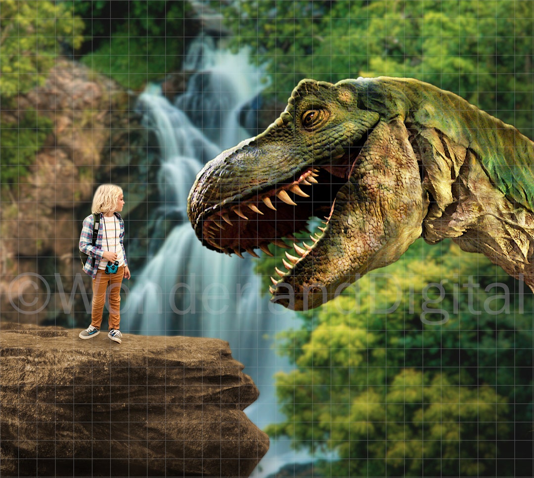 Smiling T-rex Digital Background, T-rex, Waterfall Background, Dinosaur ...