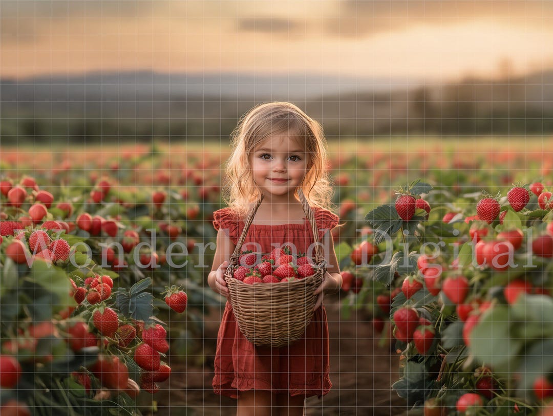 Summer Digital Backdrop, Strawberry Patch Backdrop, Strawberry Field ...