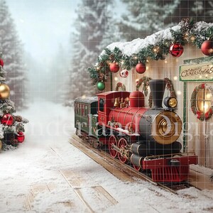 Christmas Train Backdrop - Digital Backdrop - Premade Christmas ...