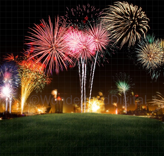 Fourth of July Digital Backdrop Grass Hill Fireworks - Etsy