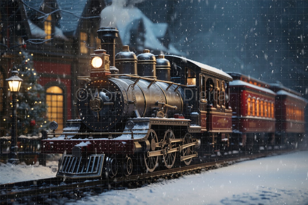 Magical Express Train Winter Background, Christmas Train Digital ...