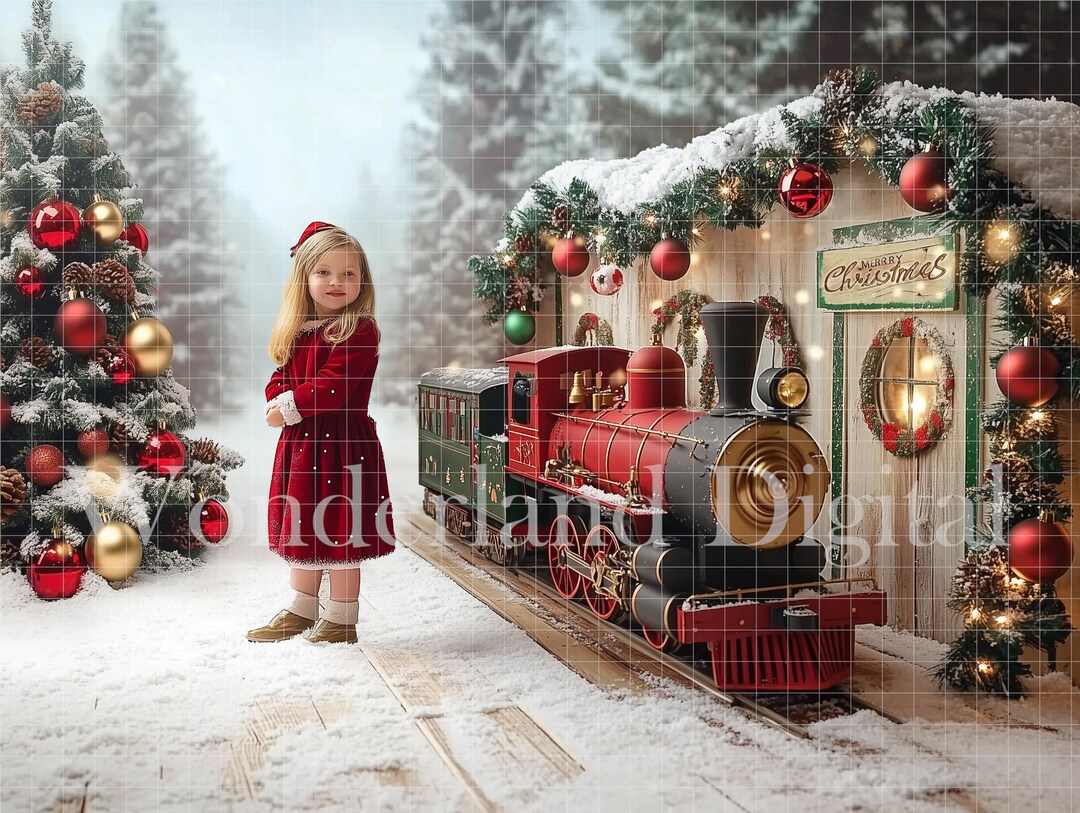 Christmas Train Backdrop - Digital Backdrop - Premade Christmas ...
