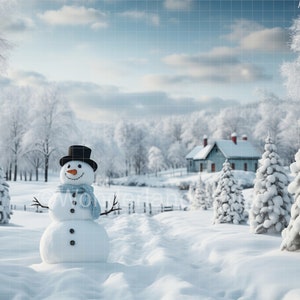 Snowman Digital Backdrop, Winter Background, Christmas Snowman Digital ...