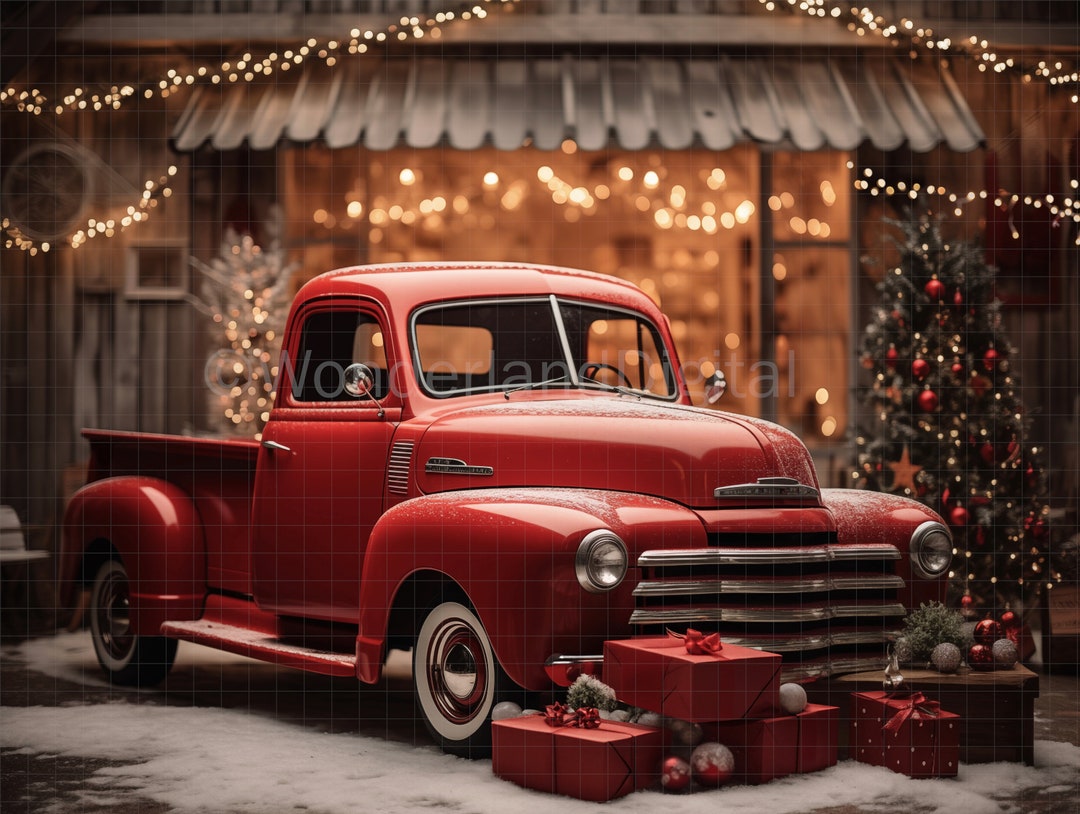 Classic Red Truck Christmas Scene - Holiday Digital Backdrop - Etsy