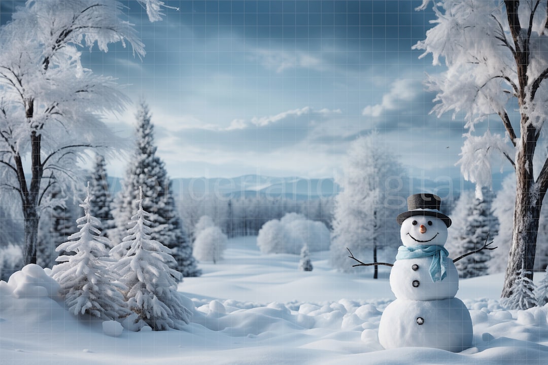 Christmas Digital Backdrop, Snowman Backdrop, Christmas Snowman Digital ...