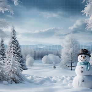 Christmas Digital Backdrop, Snowman Backdrop, Christmas Snowman Digital ...