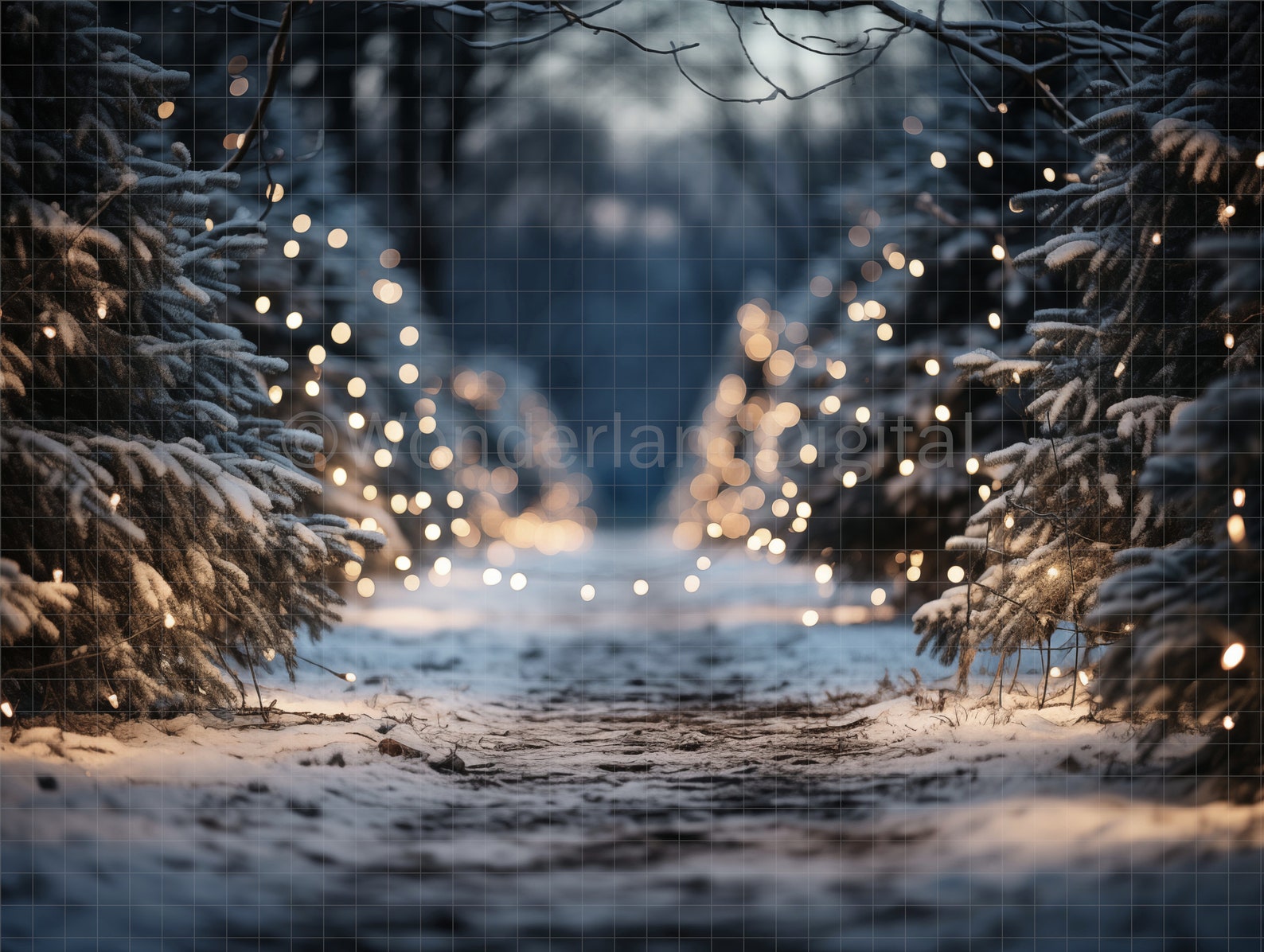Winter Christmas Tree Farm Digital Backdrop, Winter Pathway With ...