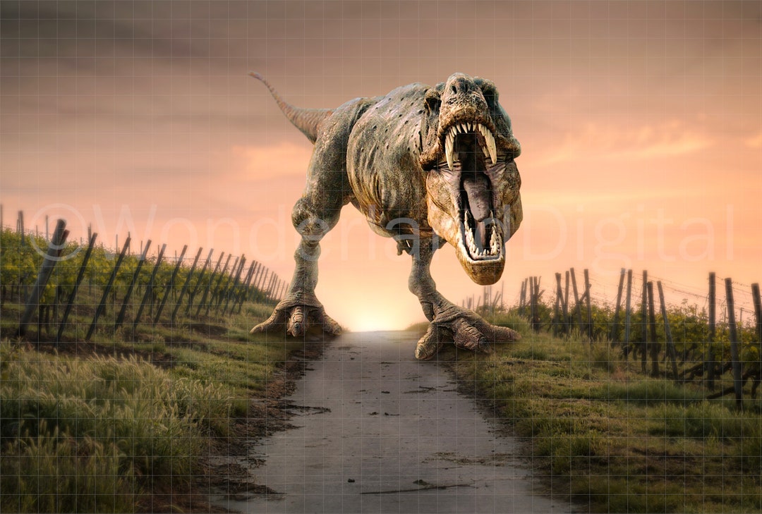 Dinosaur Digital Backdrop, Trex Digital Backdrop, Dinosaur Chasing ...