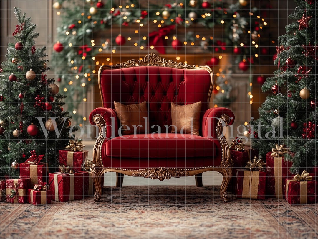 Red Chair Christmas Backdrop - Christmas Digital Background - Christmas ...