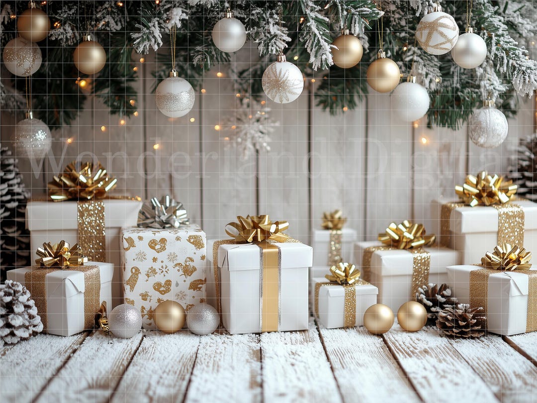 Christmas Digital Backdrop, White Christmas Backdrop With Christmas ...