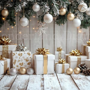 Christmas Digital Backdrop, White Christmas Backdrop With Christmas ...