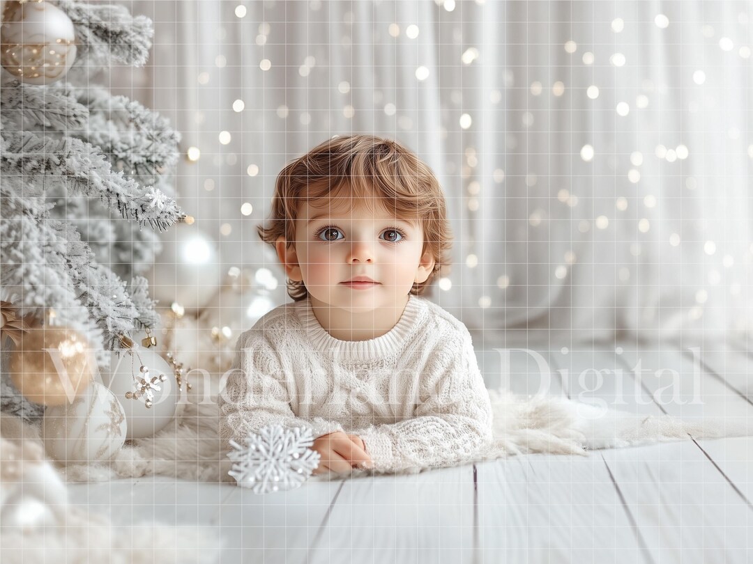 White Christmas Digital Backdrop With Bokeh Lights - White Christmas ...
