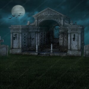 Halloween Cemetery Digital Backdrop, Skeleton Backdrop, Haunted ...