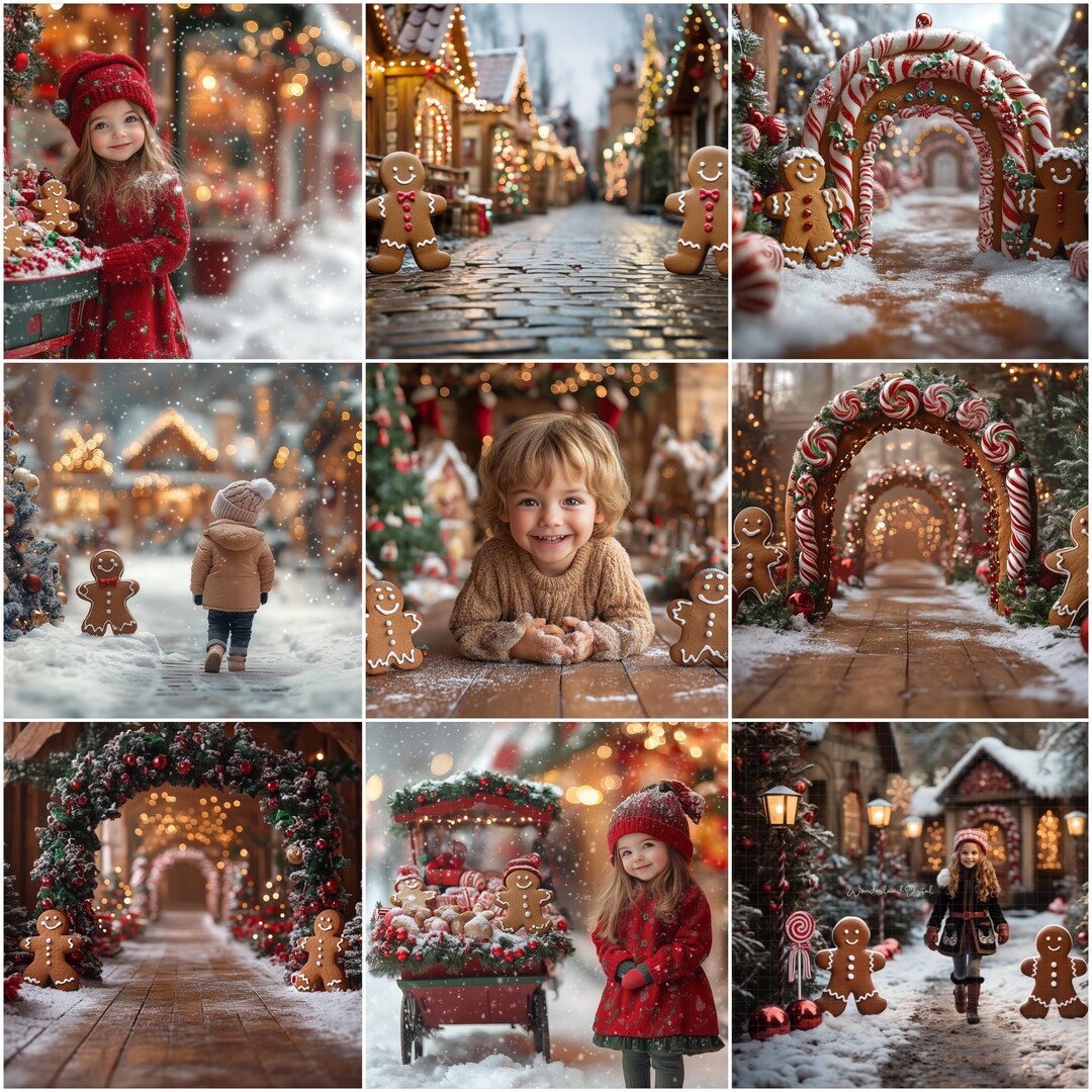 9 Gingerbread Digital Backdrops, Christmas Photography Backdrop Bundle ...