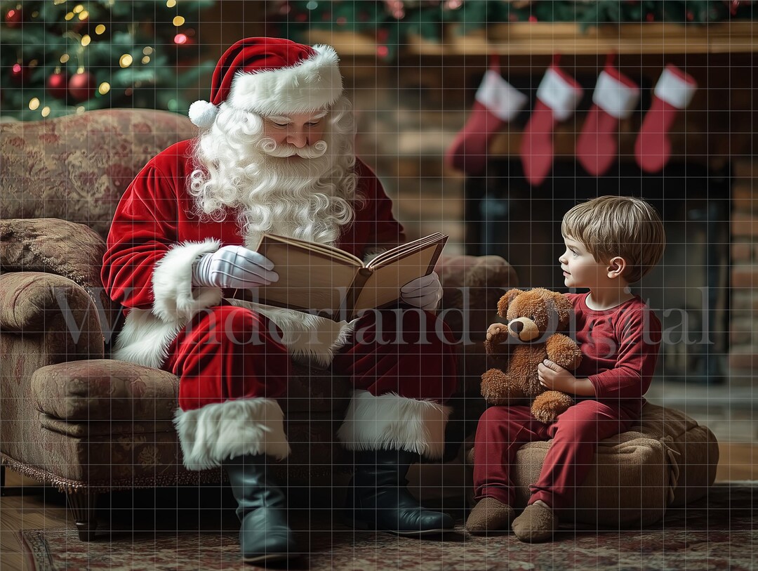 Santa Claus Reading A Book Digital Background - Christmas Digital ...