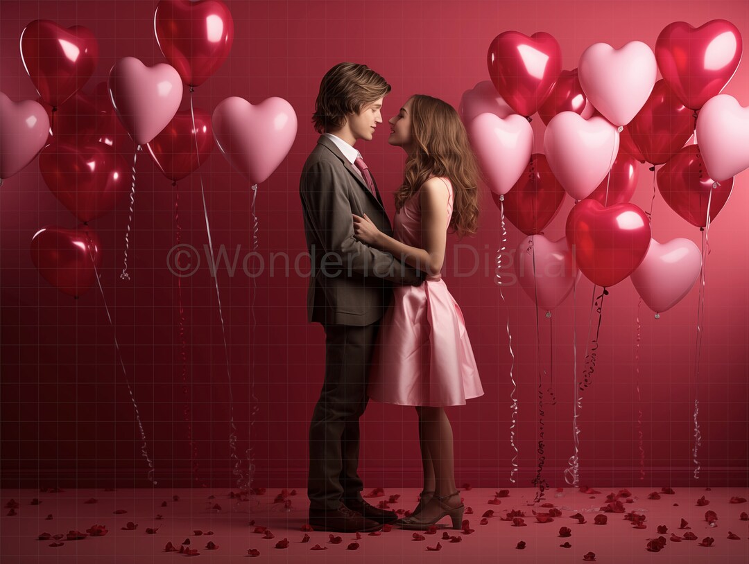 Valentines Day Digital Backdrop, Red Studio Backdrop With Heart ...