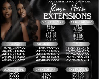 DIY Hair Bundles & Wigs Price List Template | Hair Sale, Bundle Deals ...