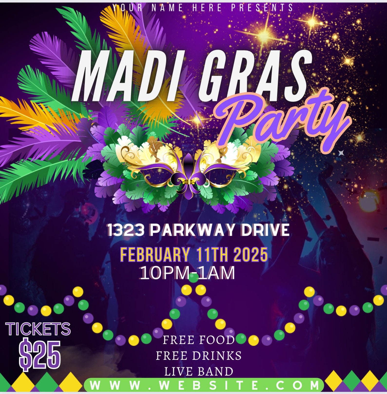 Editable Flyer Template, Mardi Gras Flyer, Mardi Gras Party, Fat ...
