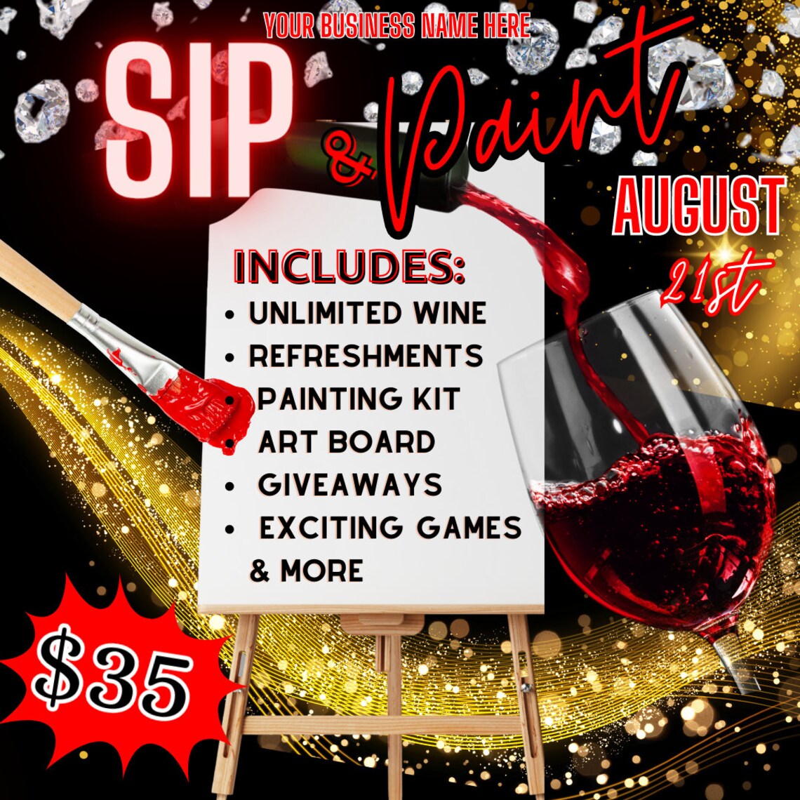 Sip and Paint Flyer, DIY Flyer Design Template, Paint and Sip Flyer ...