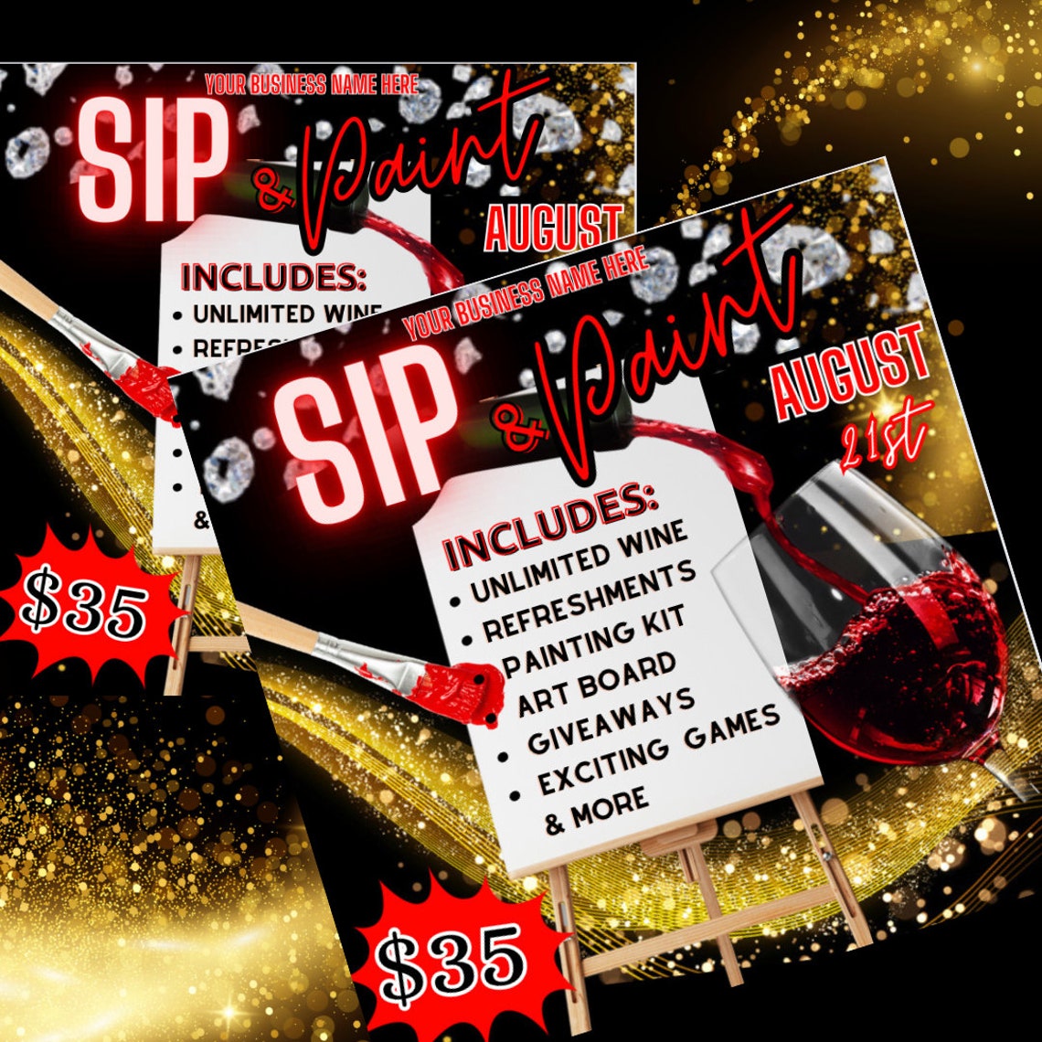 Sip and Paint Flyer, DIY Flyer Design Template, Paint and Sip Flyer ...