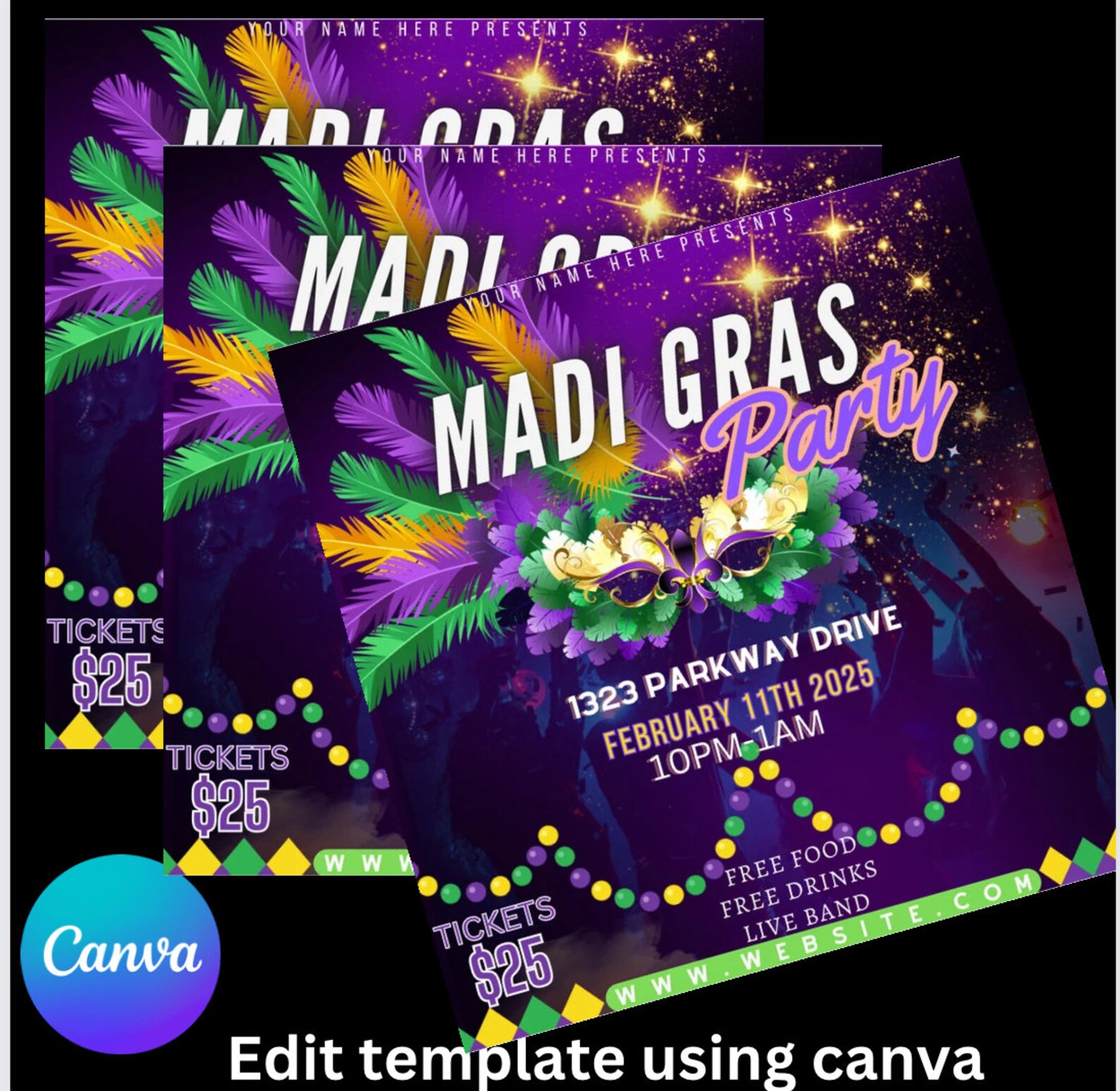 Editable Flyer Template, Mardi Gras Flyer, Mardi Gras Party, Fat ...