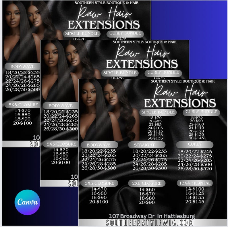 DIY Hair Bundles & Wigs Price List Template | Hair Sale, Bundle Deals ...